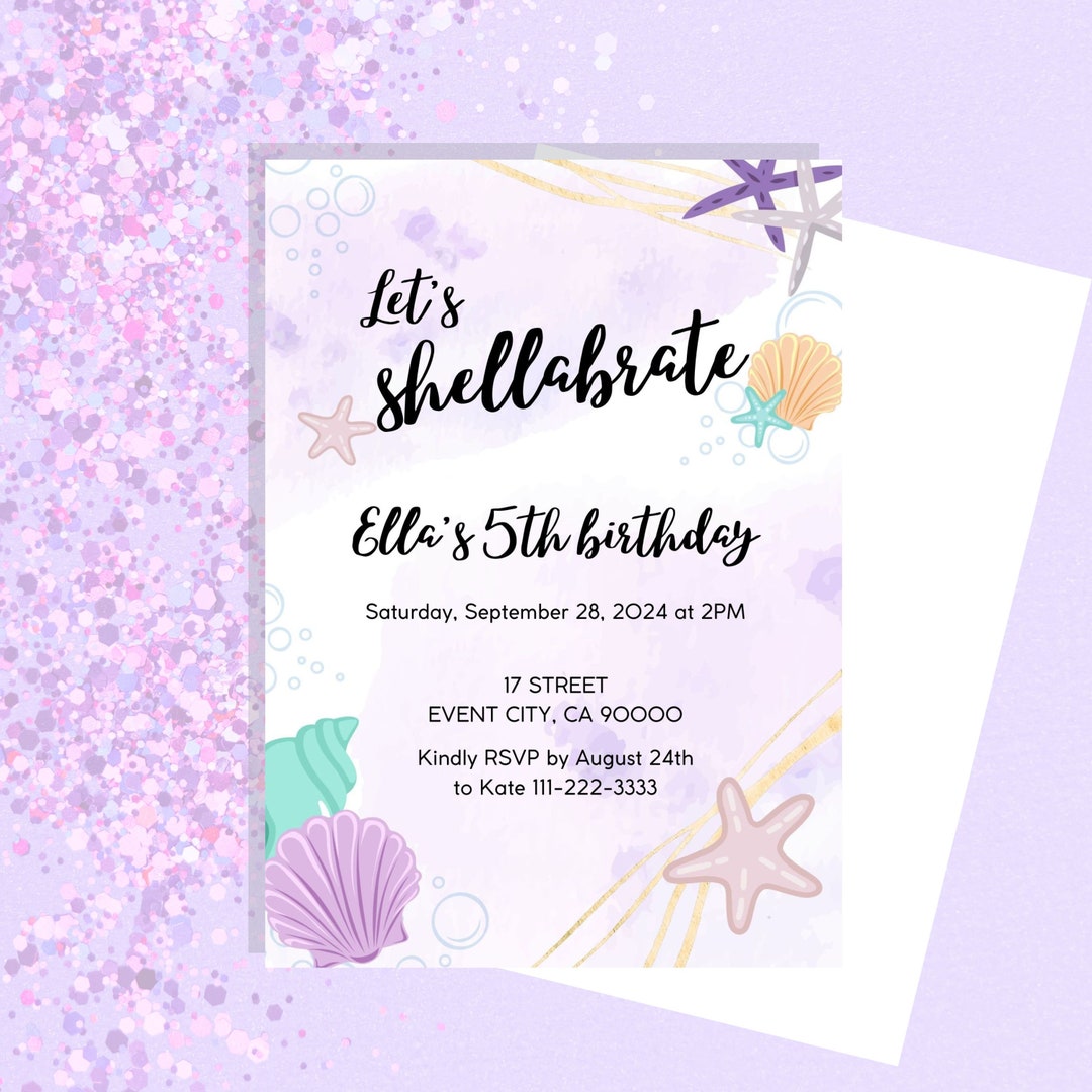 Shellabrate Invite Template - Sea Shells Birthday Invitation, Baby ...