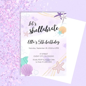 Shellabrate Invite Template - Sea Shells Birthday Invitation, Baby ...
