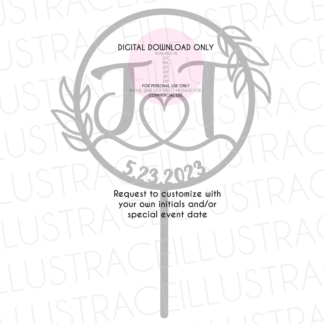 SVG Heart Wreath Cake Topper - Custom Cake Topper Design Cut, Template ...