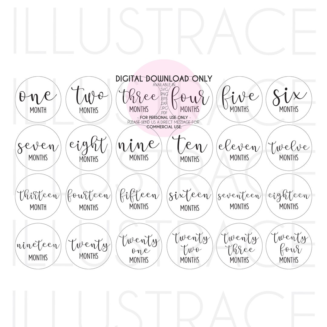 SVG File: 1-24 Months Baby Monthly Milestones - Shapes, Decor, Vector ...