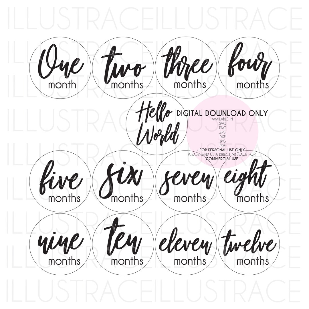 SVG File 1-12 Months Baby Monthly Milestones - Shapes, Decor, Vector ...