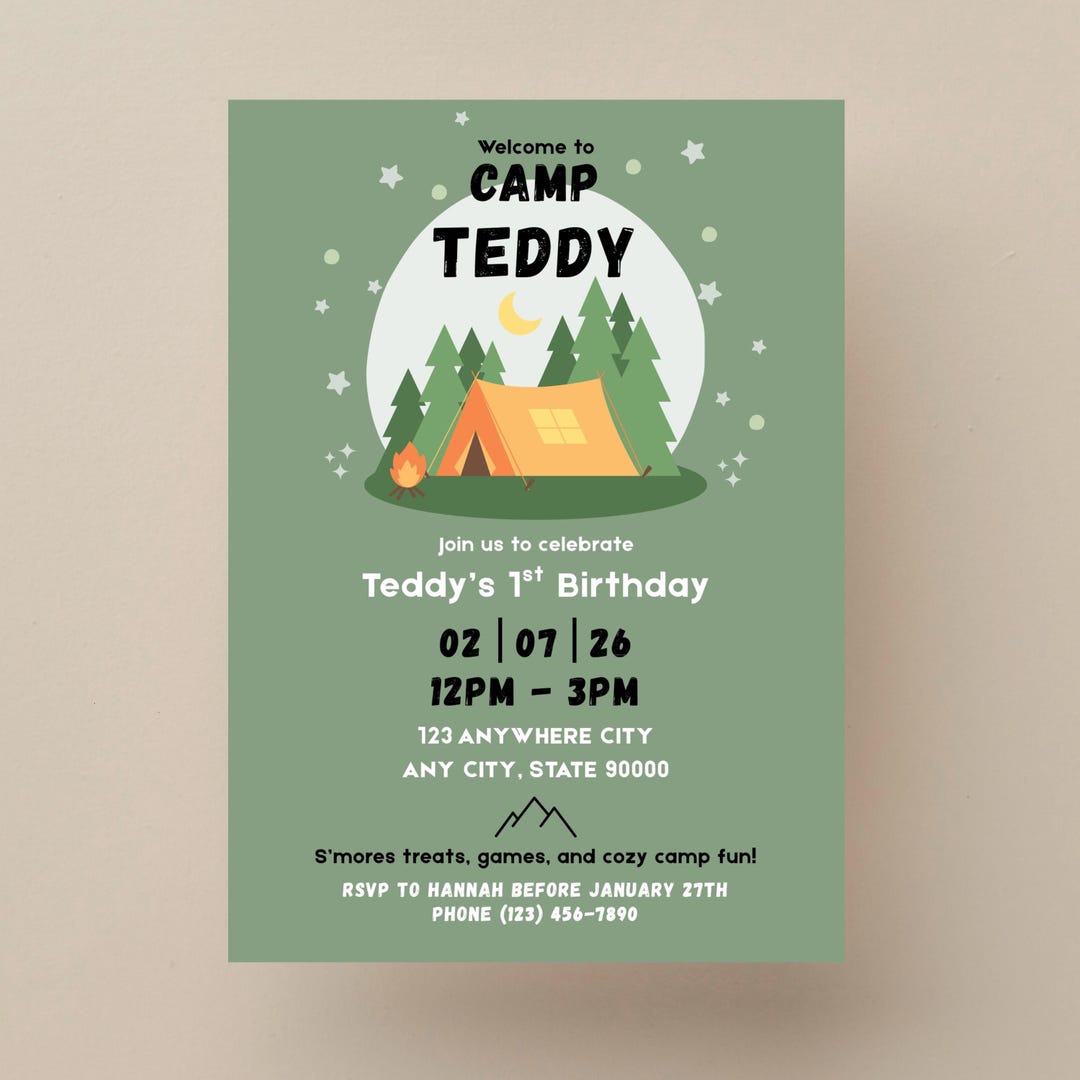 Camping Birthday Invitation, Camp Birthday Invitation, Camp Theme ...