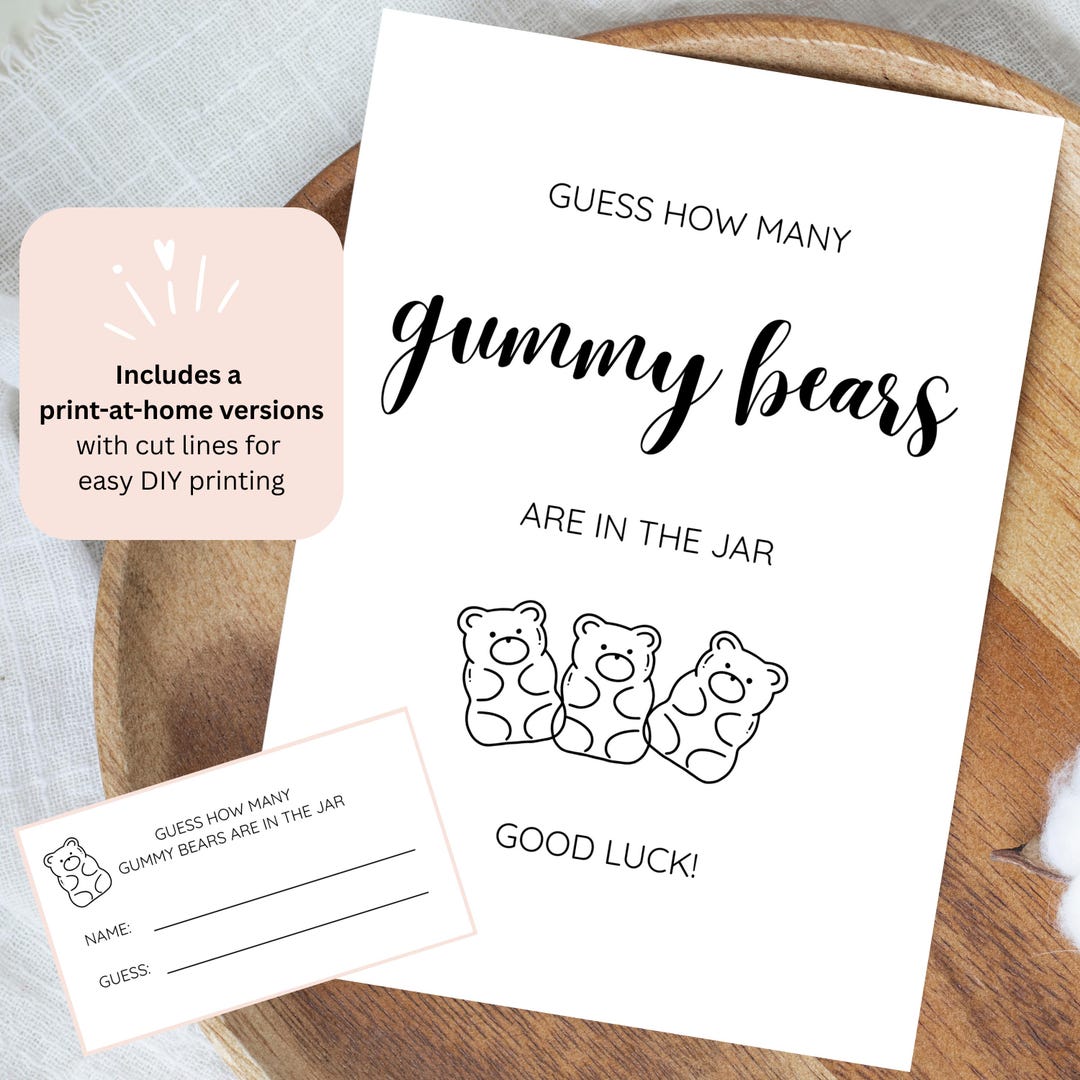 Guess How Many Gummy Bears Game, Gummy Bears Count Game, Baby Shower ...