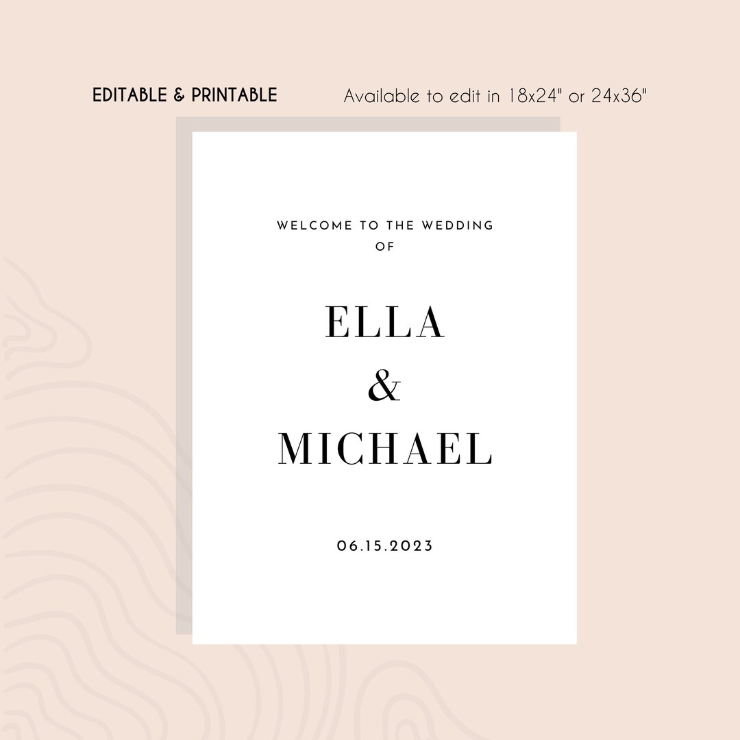 Wedding Welcome Sign - Editable, Printable Instant Download, Digital ...
