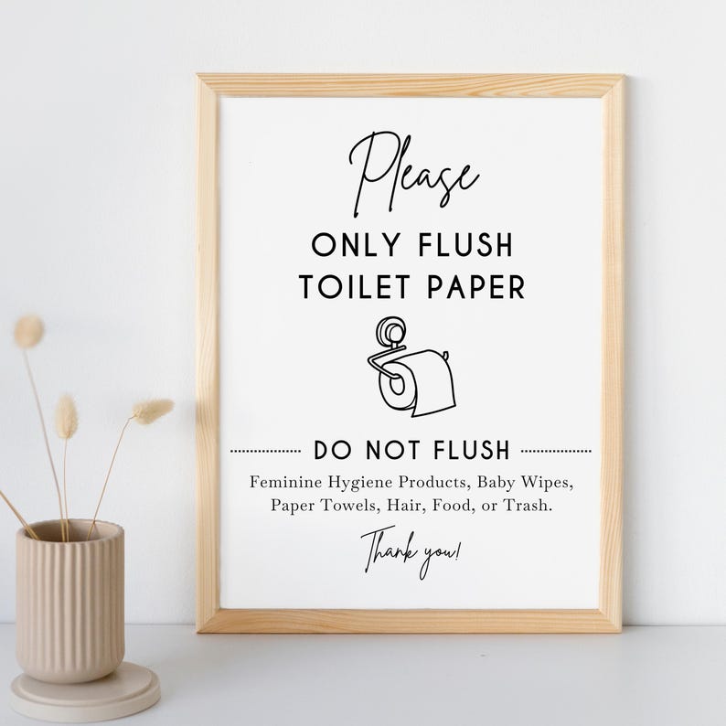 Flush Only Toilet Paper, Do Not Flush Sign, Vacation Rental Printable ...