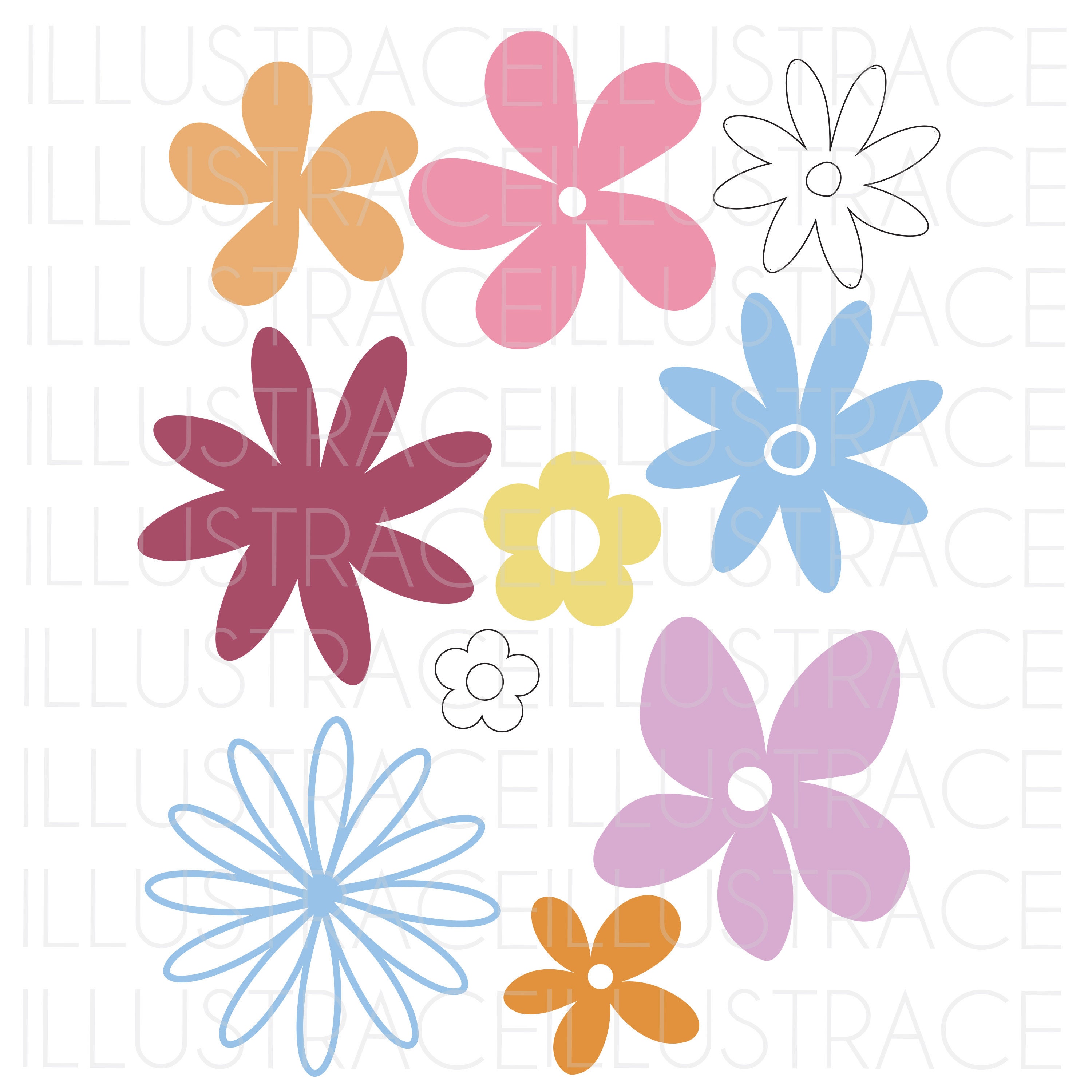 SVG Groovy Daisy Flowers Shapes Flower Vector Stickers - Etsy