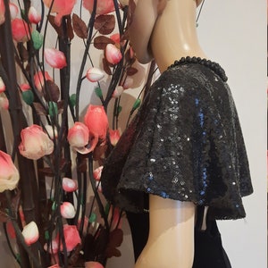 Beautiful Black Sequin Capelet, Formal Capelets, Shawl, Shoulder Shrug, Bolero, Capes, Bridal ...