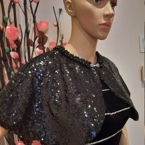 Beautiful Black Sequin Capelet, Formal Capelets, Shawl, Shoulder Shrug, Bolero, Capes, Bridal ...