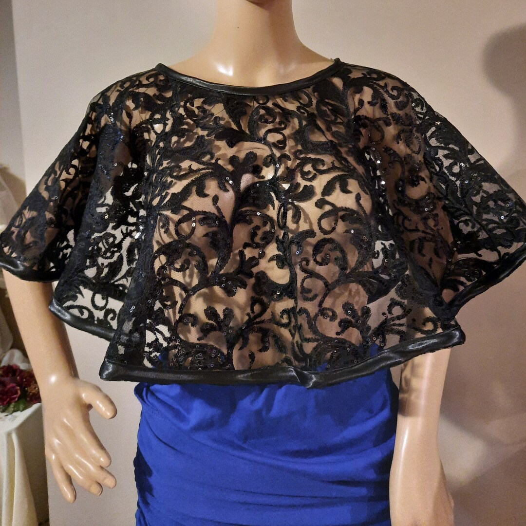 Black Sequin Lace Capelet Formal Capelets Shawl Shoulder - Etsy UK