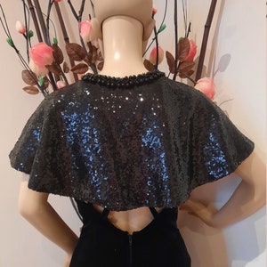 Beautiful Black Sequin Capelet, Formal Capelets, Shawl, Shoulder Shrug, Bolero, Capes, Bridal ...