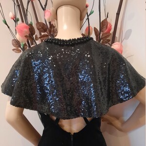 Beautiful Black Sequin Capelet, Formal Capelets, Shawl, Shoulder Shrug, Bolero, Capes, Bridal ...