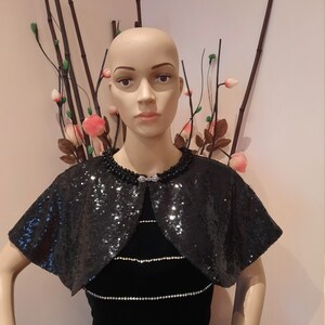 Beautiful Black Sequin Capelet, Formal Capelets, Shawl, Shoulder Shrug, Bolero, Capes, Bridal ...