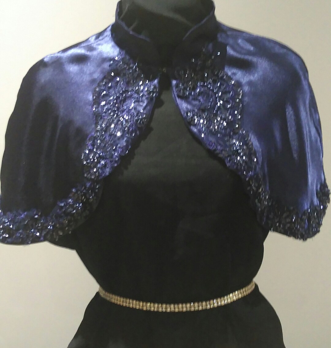 Gorgeous Navy Blue Soft Satin Capelet With Sequins and Beads - Etsy Canada