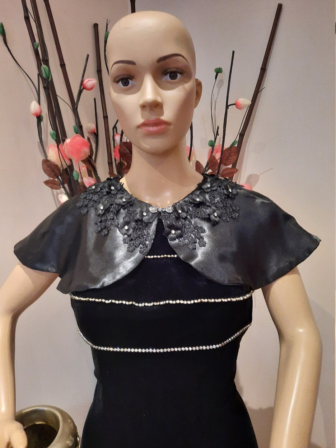 Gorgeous Black Satin Capelet, Formal Capelets, Shawl, Shoulder Shrug, Bolero, Capes, Bridal ...