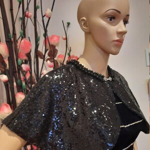 Beautiful Black Sequin Capelet, Formal Capelets, Shawl, Shoulder Shrug, Bolero, Capes, Bridal ...