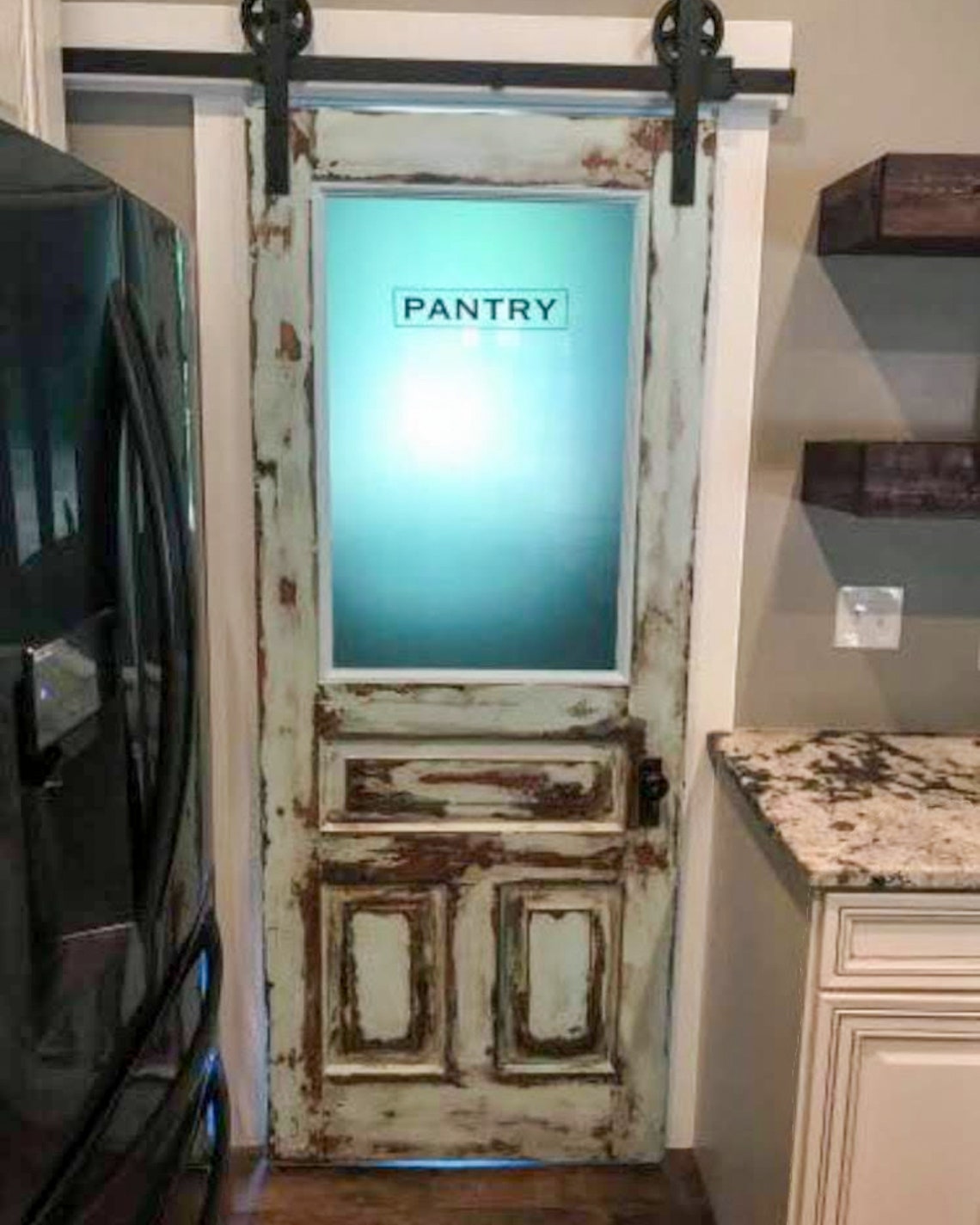 Custom Distressed Pantry Door: Frosted Glass Kitchen Door - Etsy