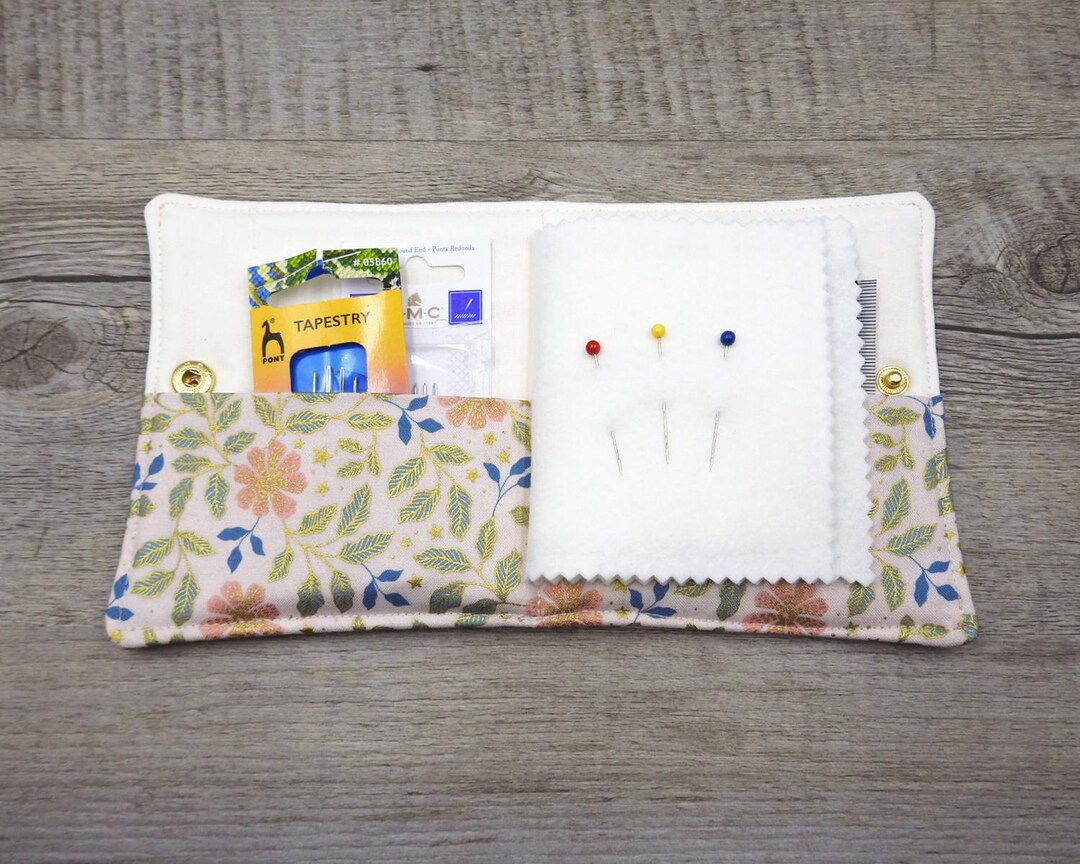 Needle Case, Floral Design With Gold Metallic Embroidery Needle Purse ...