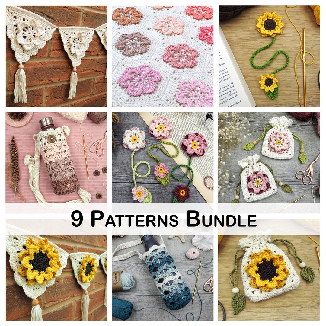 9 Crochet Pattern Bundle, PDF Patterns, Crochet Bookmark, Bunting ...