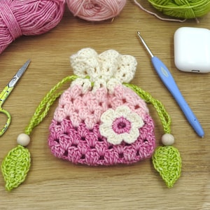 Crochet Flower Drawstring Pouch Pattern, Floral Keepsake Bag, Reusable ...