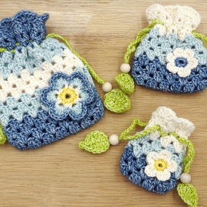 Crochet Flower Drawstring Pouch Pattern, Floral Keepsake Bag, Reusable ...