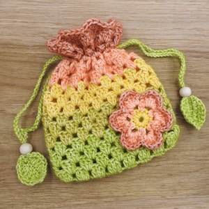 Crochet Flower Drawstring Pouch Pattern, Floral Keepsake Bag, Reusable ...