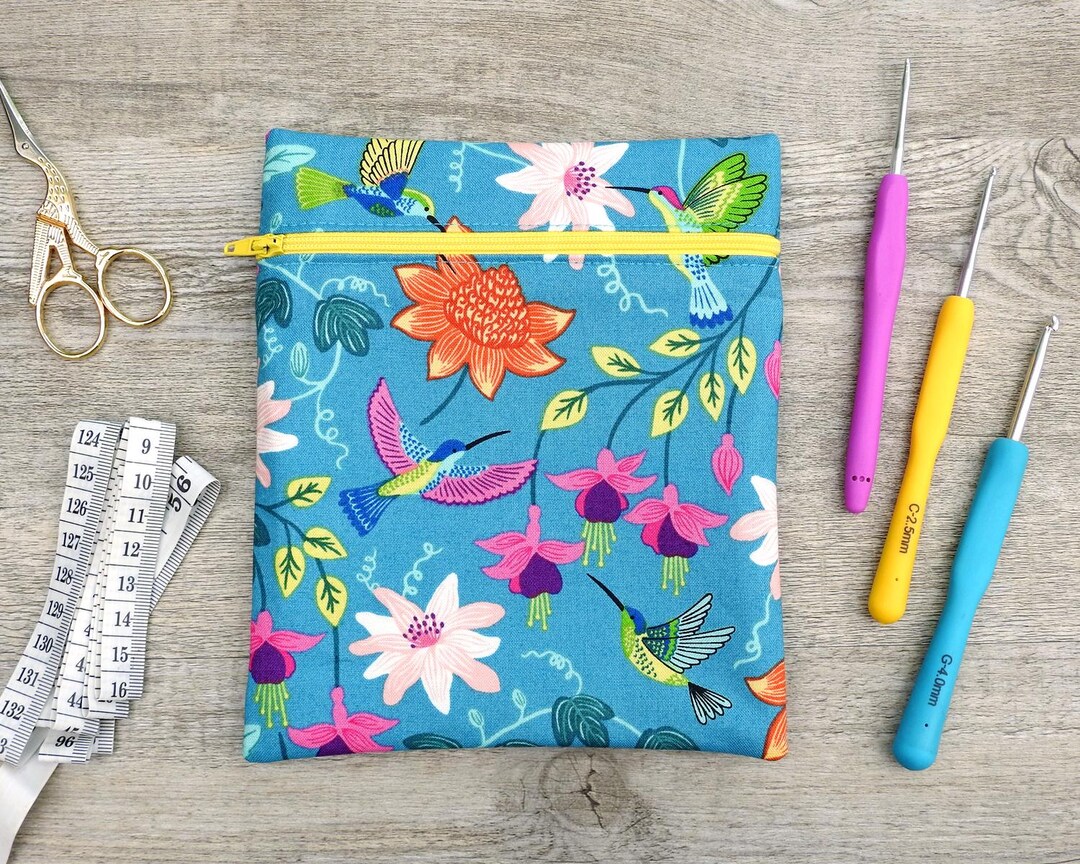 Zipped Crochet Hook Case, Hummingbird Floral Fabric, Handmade, Crafting ...