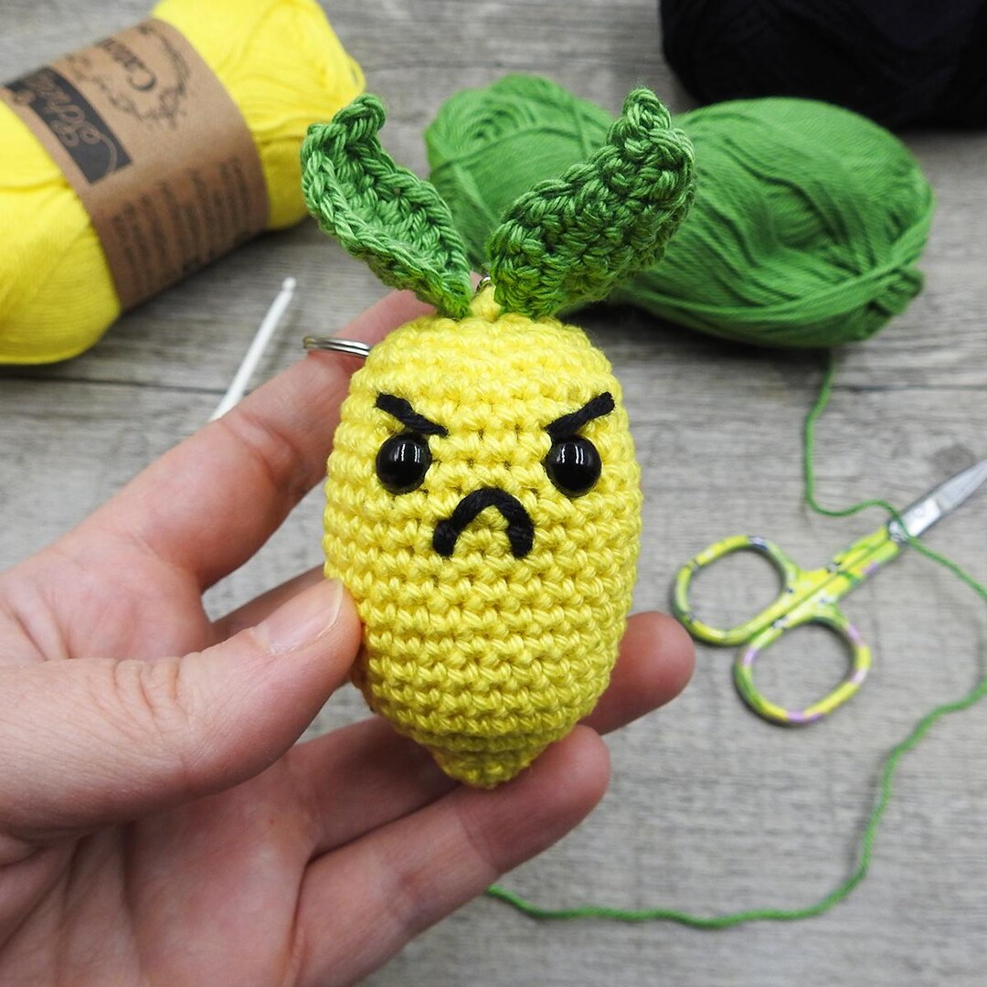 Bitter Lemon Keyring Crochet Pattern, Grumpy Lemon Keychain, Beginner ...