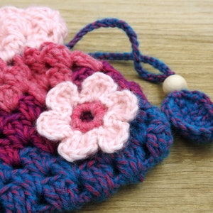 Crochet Flower Drawstring Pouch Pattern, Floral Keepsake Bag, Reusable ...