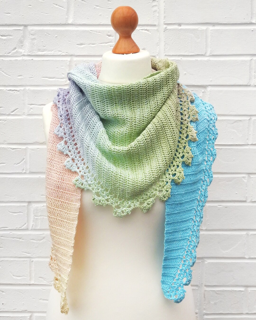 Pastel Crochet Shawl, Gradient Blush Pink to Green to Blue Summer Ombre ...