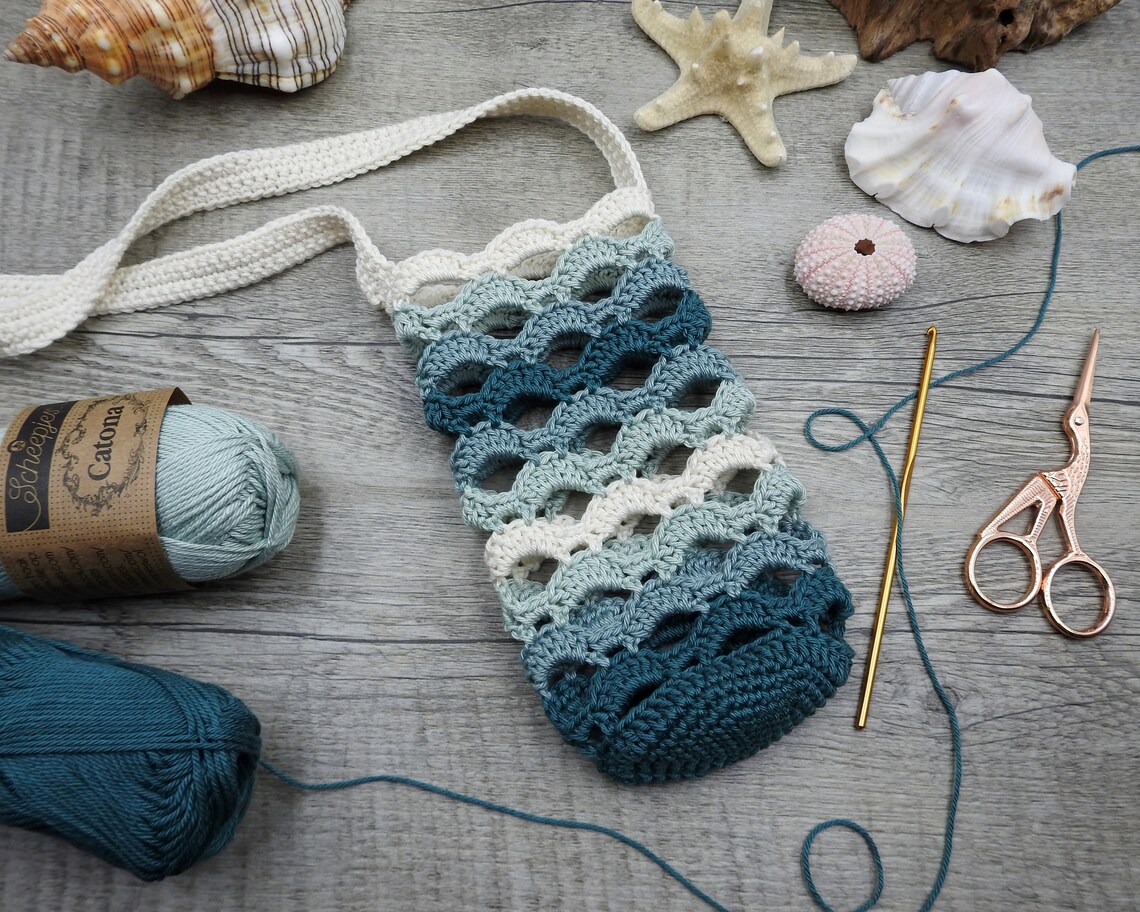 Crochet Bottle Holder Pattern, Salty Sea Waves Crochet Crossbody Water ...
