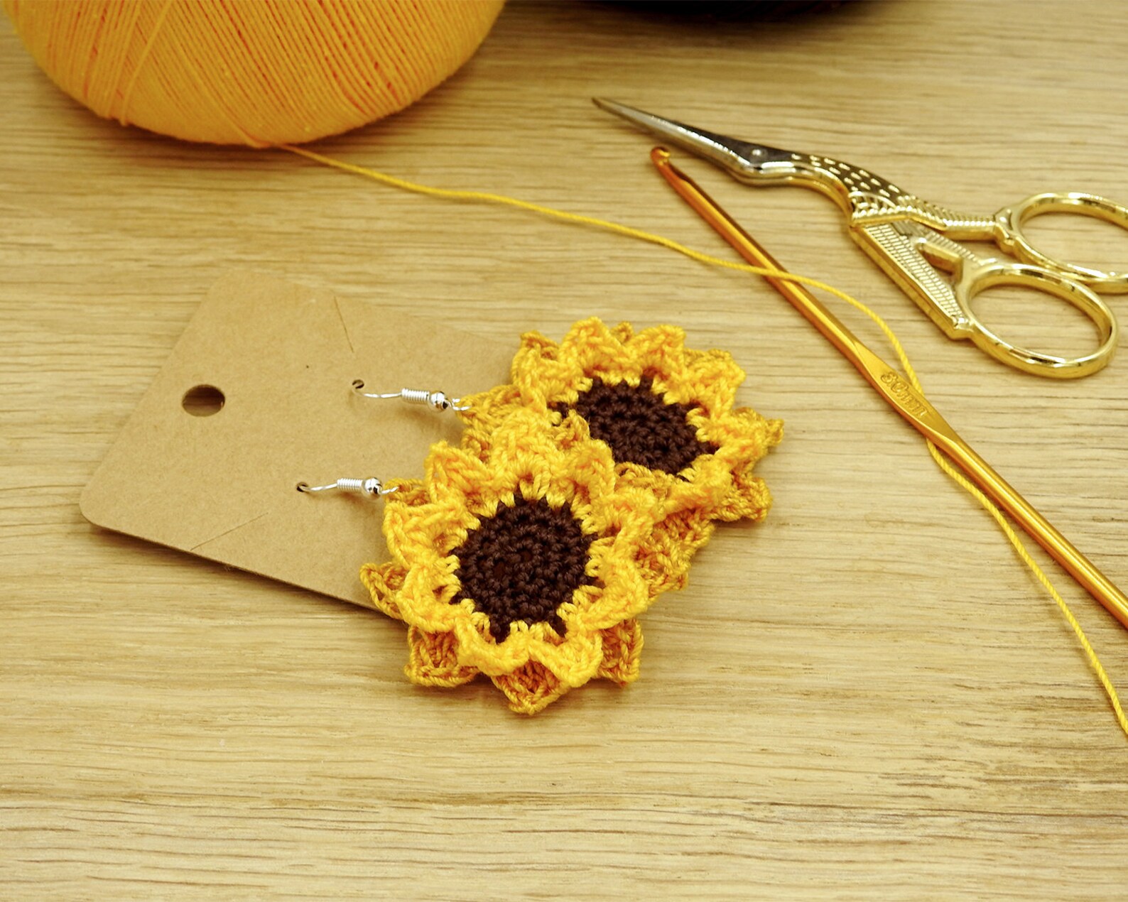 Sunflower Earrings Crochet Patterns, Scheepjes Golden Earrings Photo ...