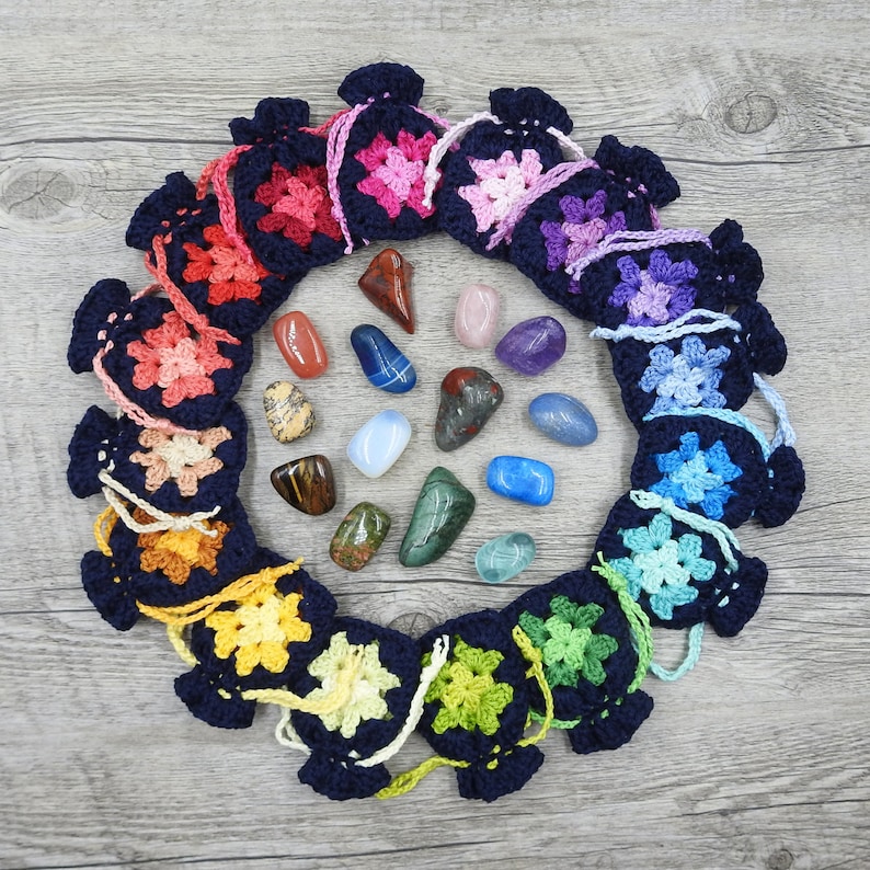 Gemstone Drawstring Pouch, Granny Square Crochet Pattern, Gemstone Gift ...
