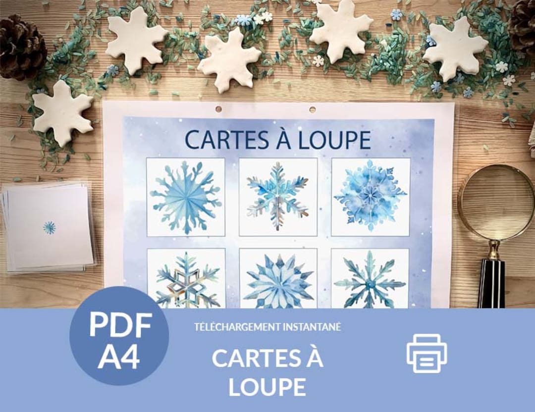 Montessori Snowflake Magnifying Glass Cards, Pdf to Print, Pairing ...