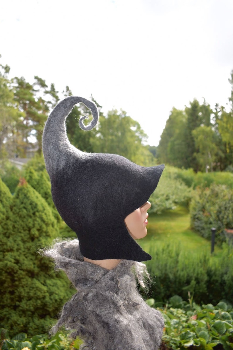 Troll Hat Cap Black Gray Merino Wool Modern Christmas Winter Sport Elf ...