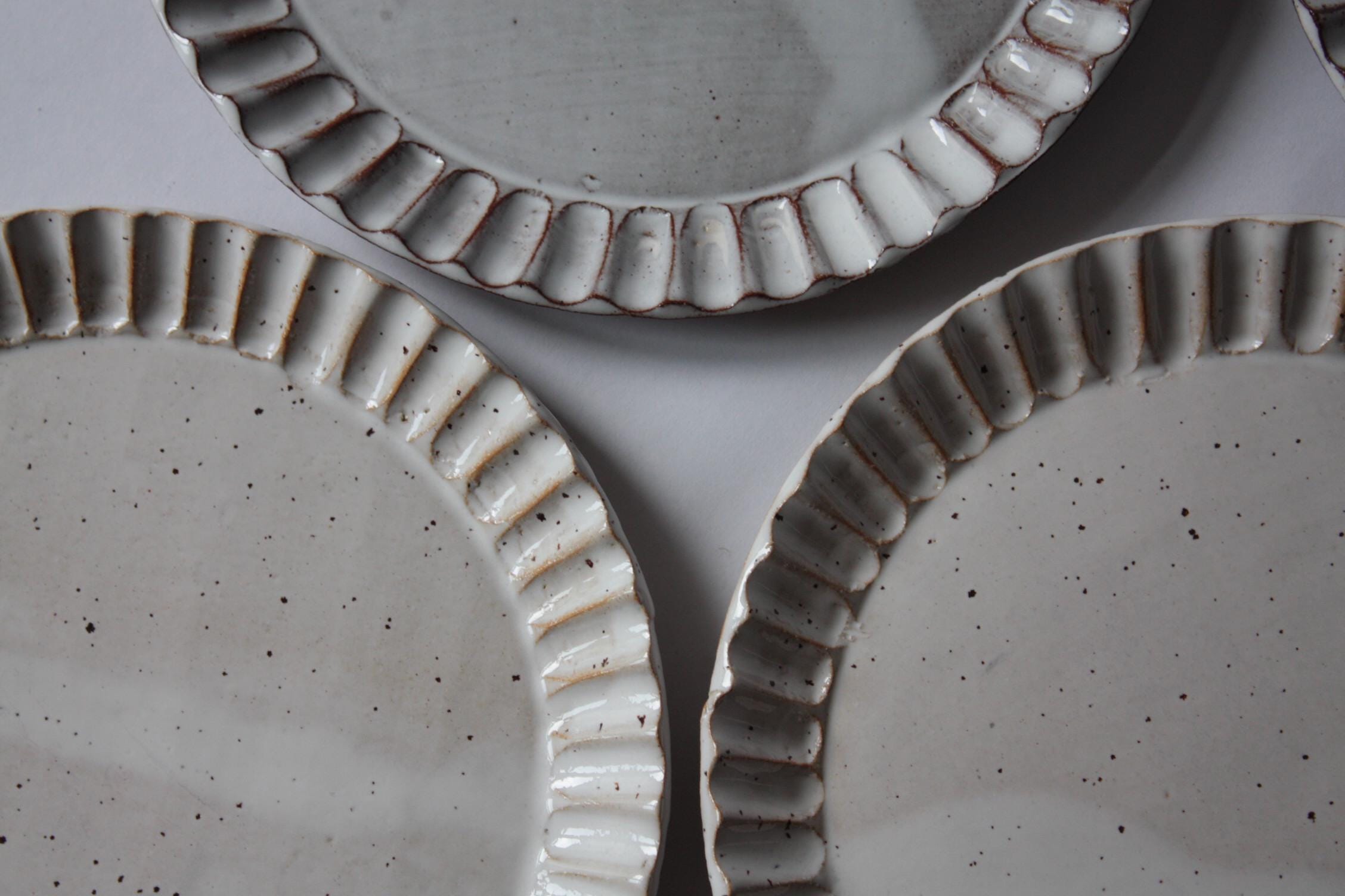 Handmade Fluted Edge Ceramic Plate – Terracotta & Speckled Clay, White ...