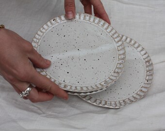 Handmade Fluted Edge Ceramic Plate – Terracotta & Speckled Clay, White ...