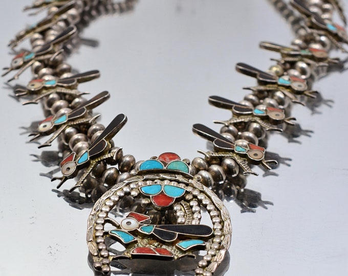 Zuni Native American Road Runner Squash Blossom Sterling Silver ...