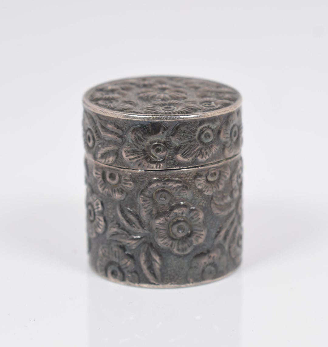 Charming Antique Sterling Silver Thimble Holder With Floral Repoussé ...