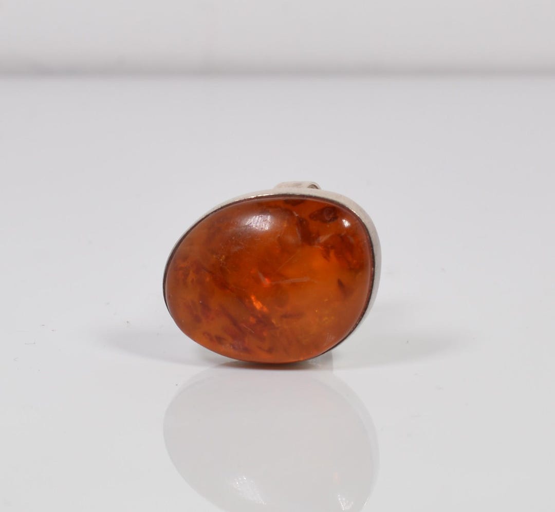 Vintage Danish Modernist Amber Ring: Handmade Sterling Silver Statement ...