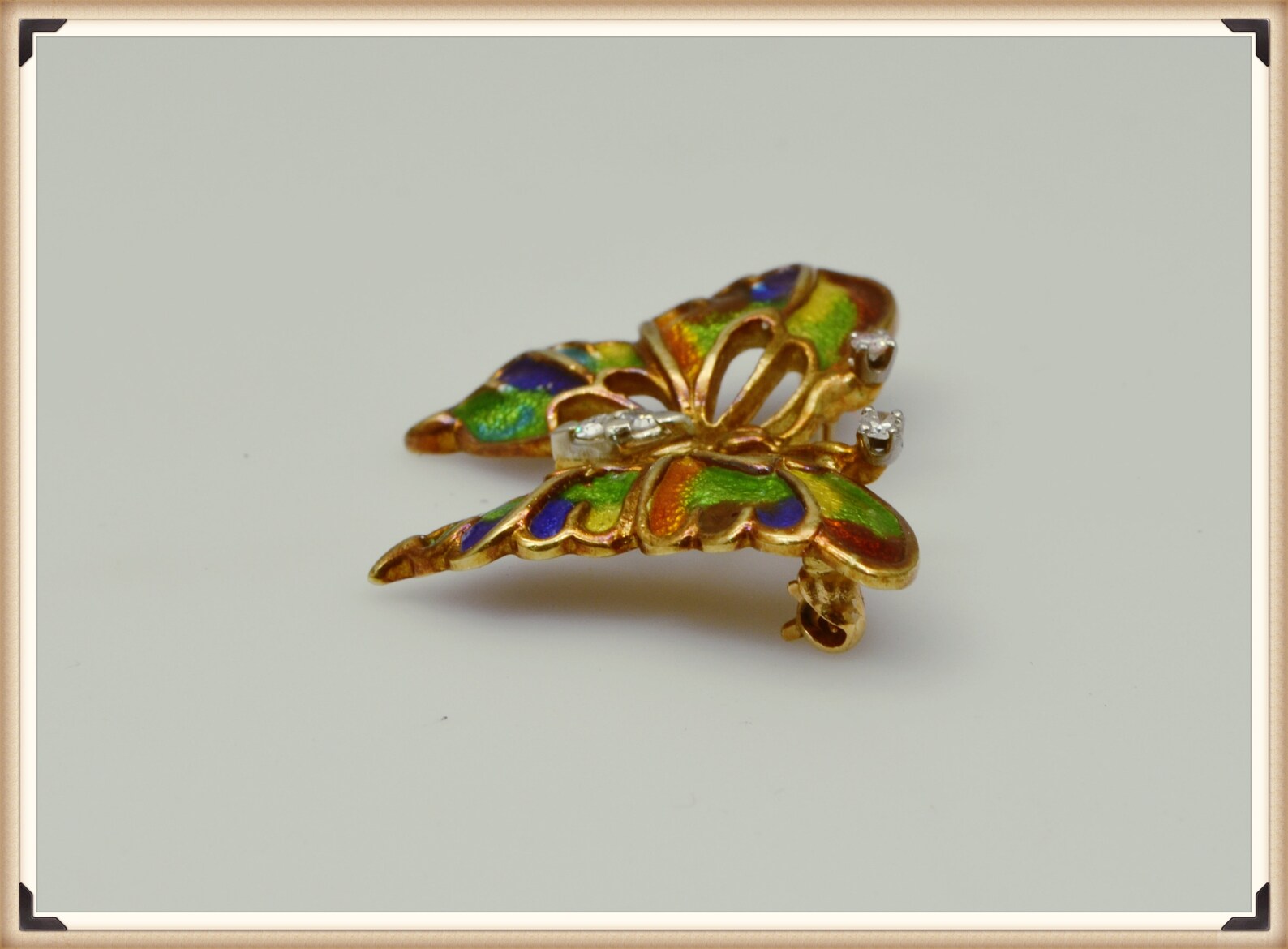 Vintage 14k Yellow Gold Diamond and Enamel Butterfly Pin / | Etsy
