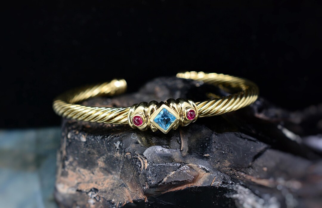 Authentic David Yurman Renaissance Topaz & Ruby 5mm 14k Yellow Gold ...