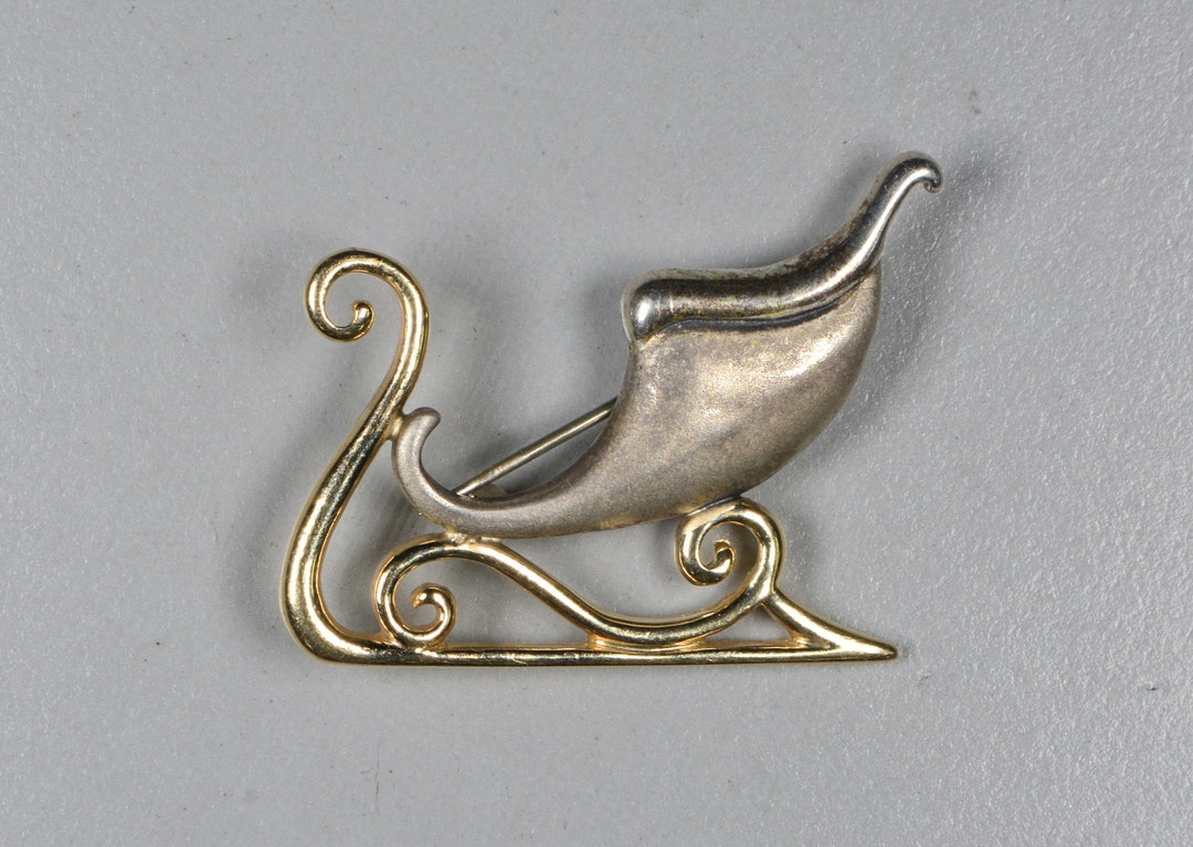 Vintage Ballou Sterling Silver 14k Gold Santa Sleigh Brooch - Etsy