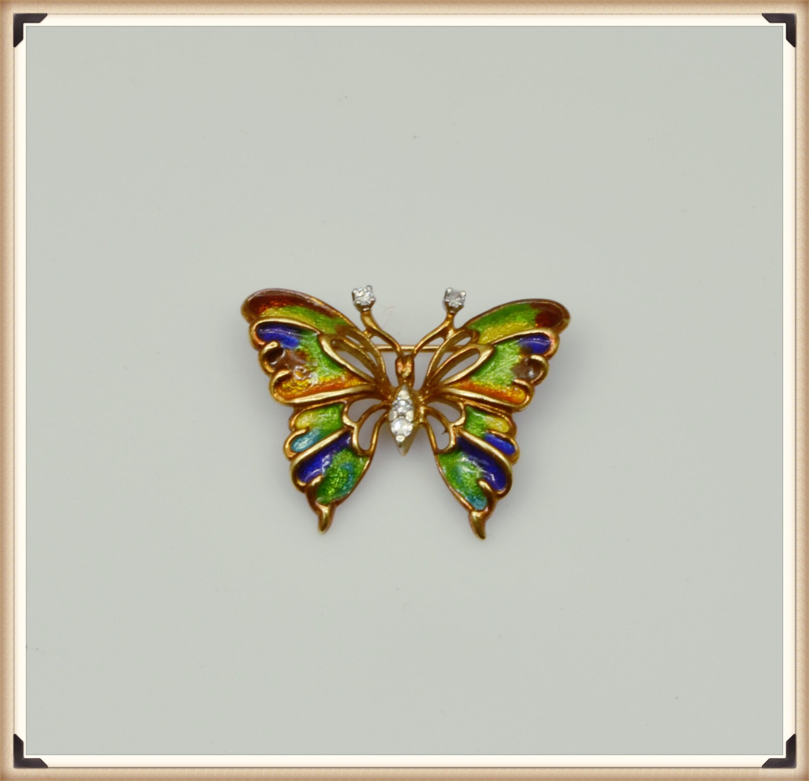 Vintage 14k Yellow Gold Diamond and Enamel Butterfly Pin / | Etsy