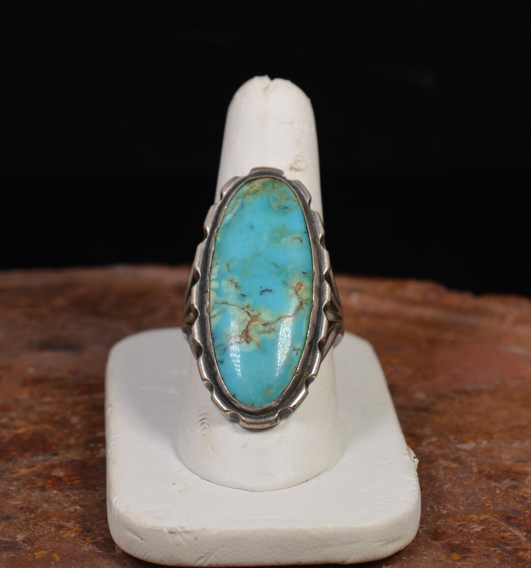 Vintage Navajo Handmade Sterling Silver Turquoise Statement Ring – Large Oval Cabochon ...