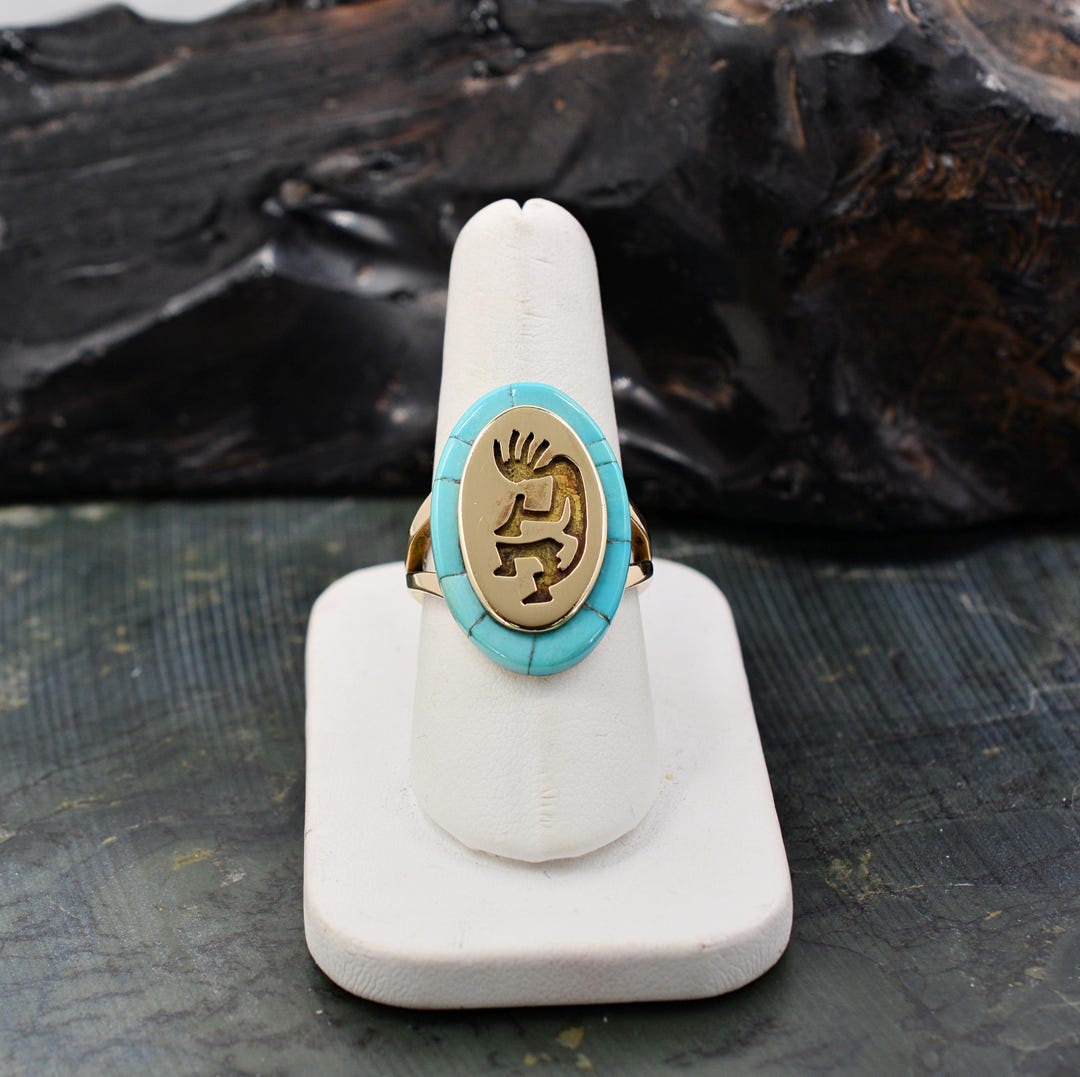 Erick Begay N8tivearts Signed 14k Yellow Gold Kokopelli With Turquoise ...