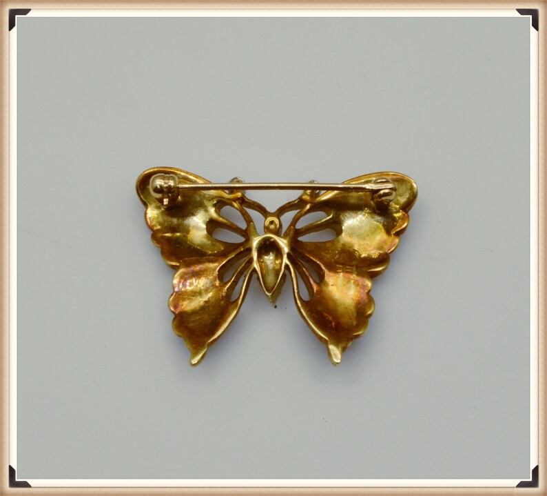 Vintage 14k Yellow Gold Diamond and Enamel Butterfly Pin / - Etsy