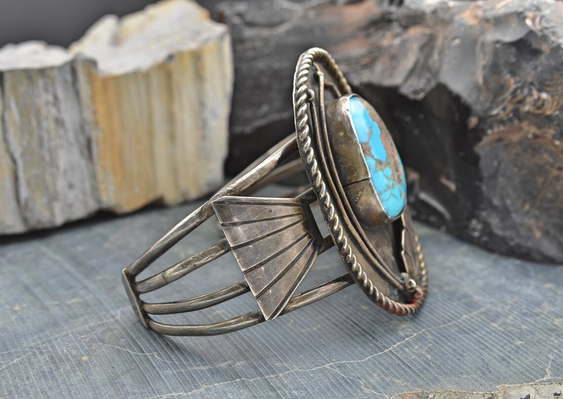 Vintage Native American Navajo Blue Gem Turquoise Sterling - Etsy