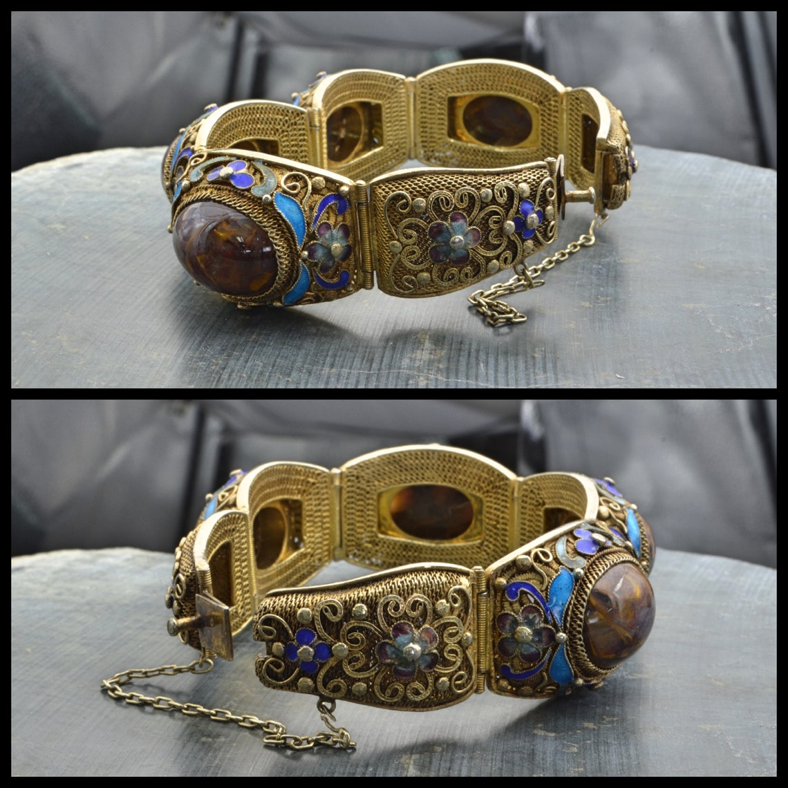 Antique Chinese Gilt Silver Filigree Enameled Floral Design | Etsy