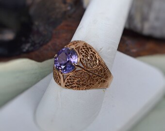 Vintage USSR Soviet Union 2.9 Carat Round Blue Purple Lab Created Alexandrite in 14k Rose Gold Filigree Lady s Ring Size 9.25US Etsy