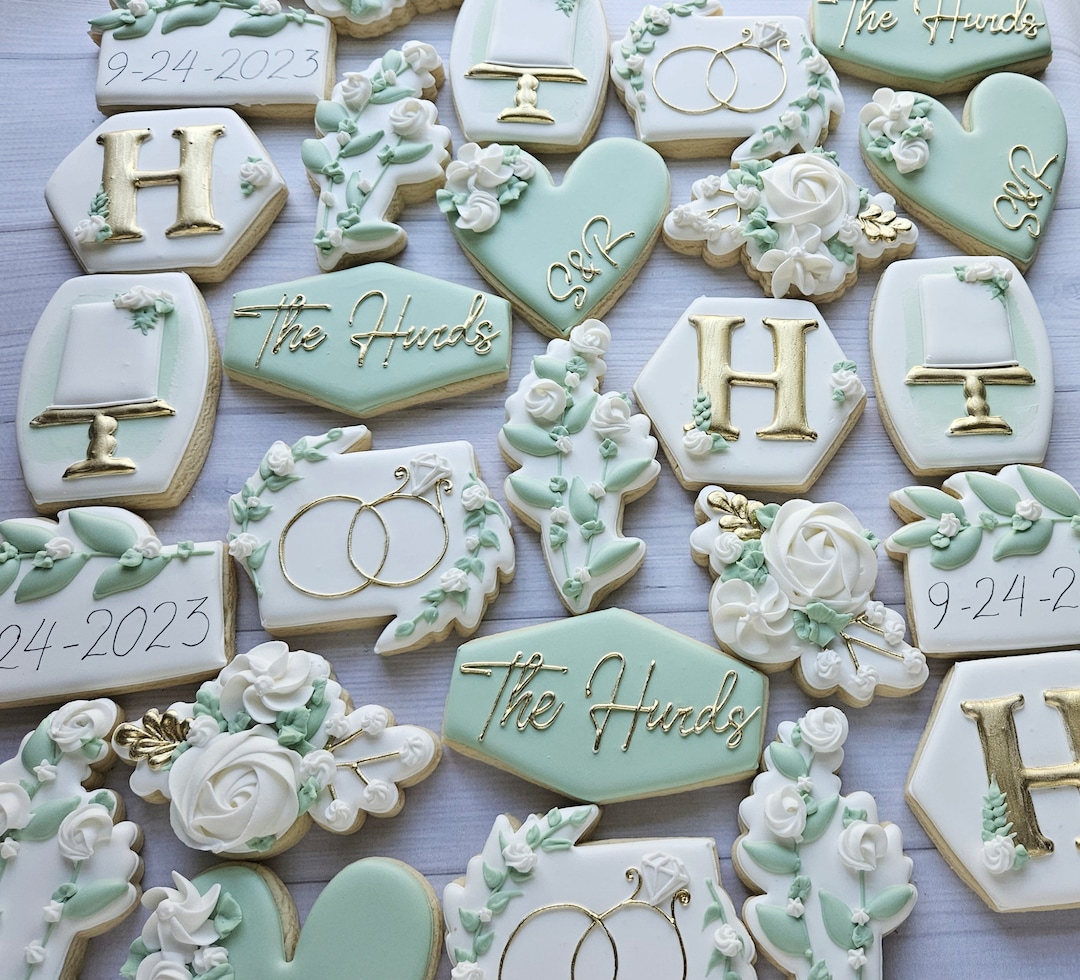 Sage Green Floral Wedding Cookies - Etsy